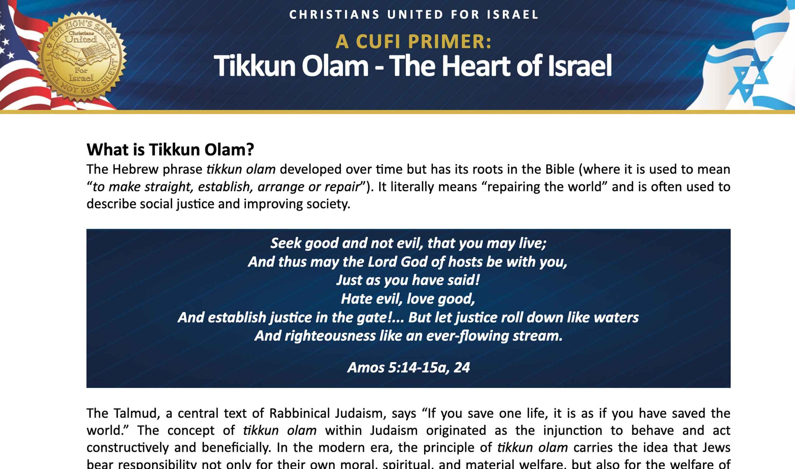 The Heart Of Israel: Tikkun Olam | Christians United for Israel